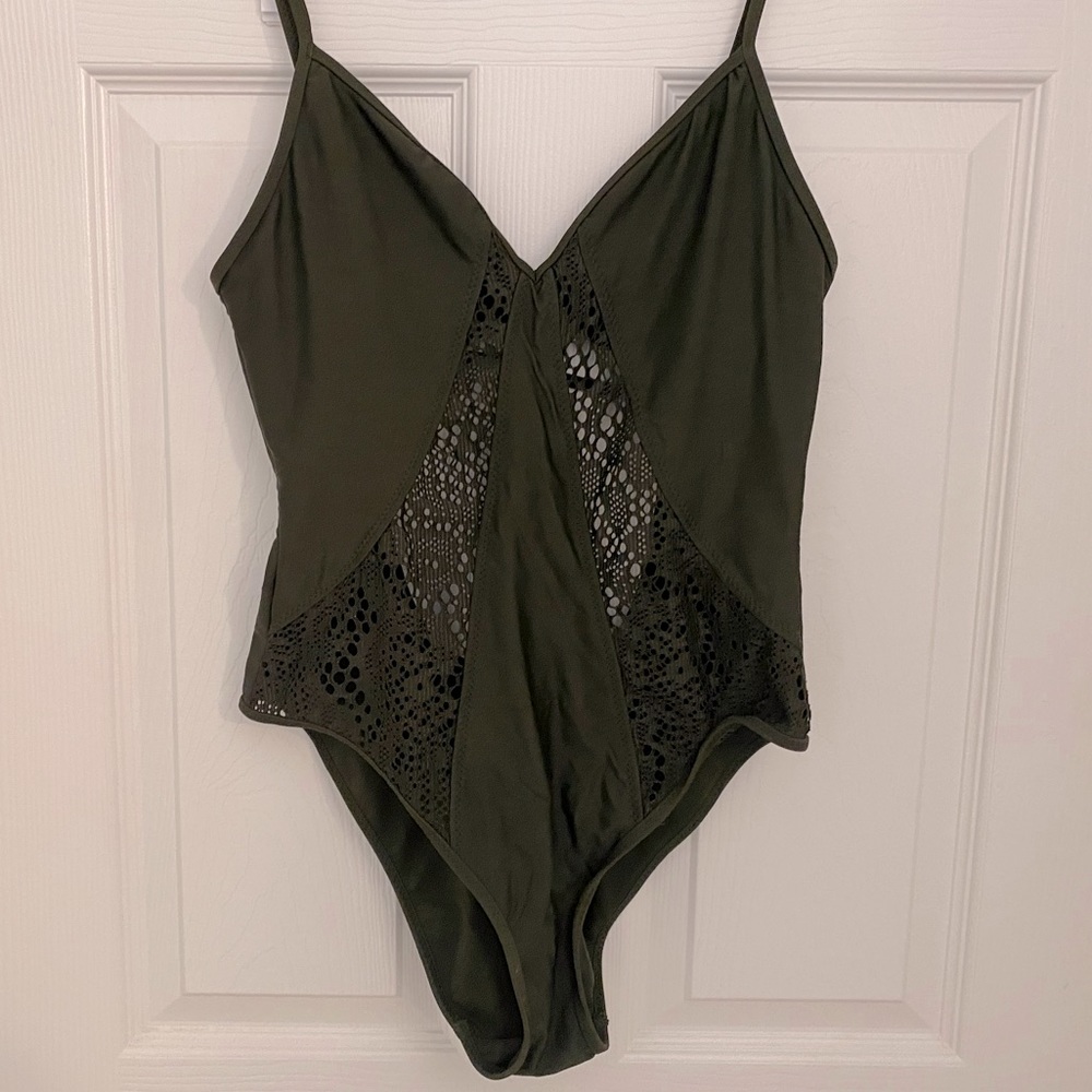 Olive Green One-Piece Cut Out Swim Suit - Gem